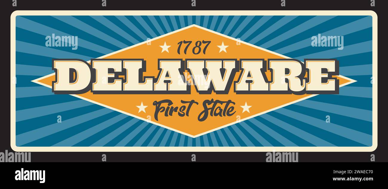 Delaware vintage travel plate, American state card, touristic plaque of ...