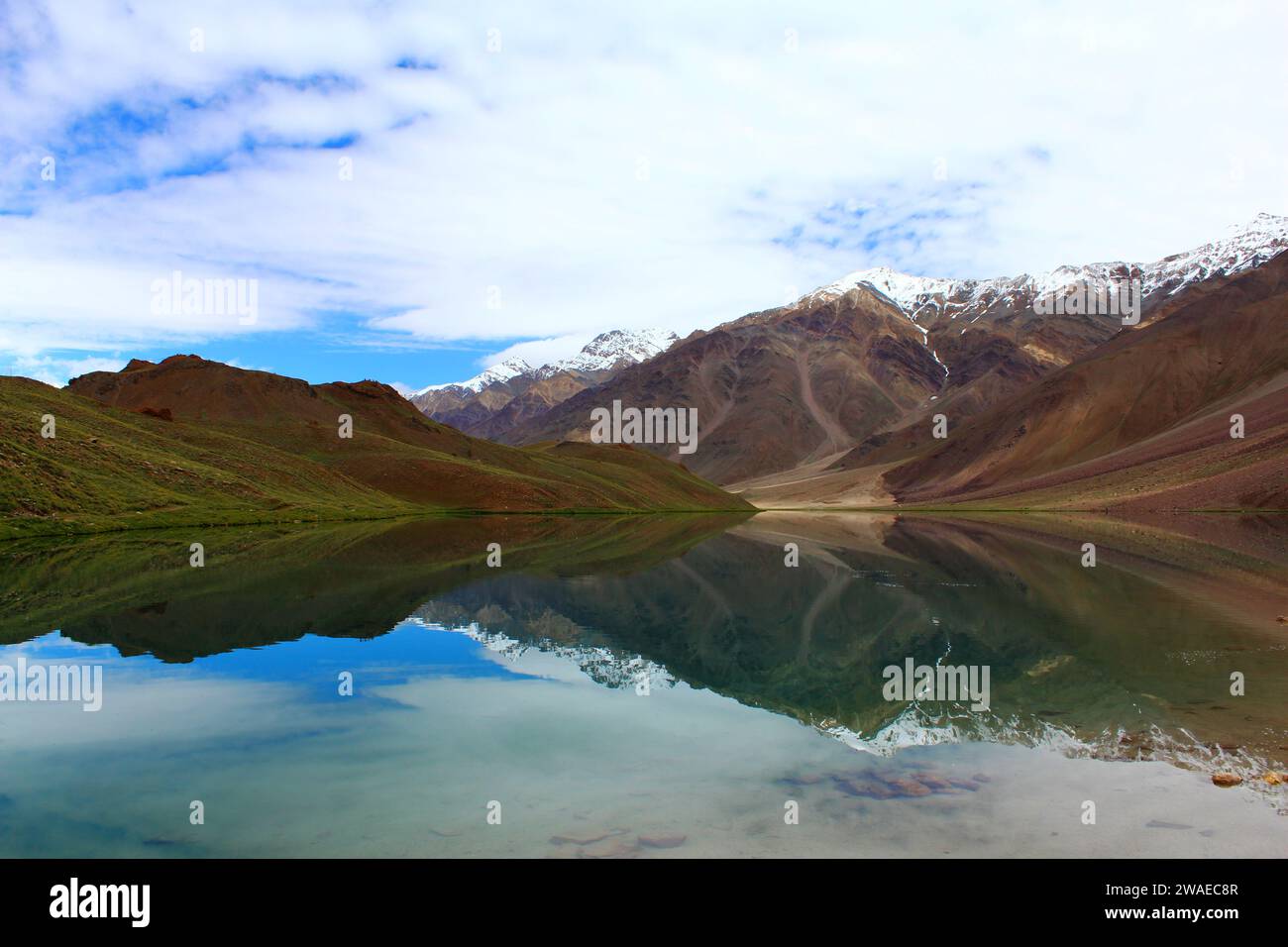 A scenic view of the beautiful and picturesque Chandratal Lake, located ...
