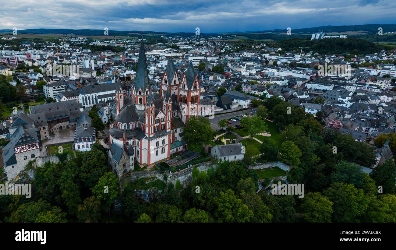 An aerial view of the Limburger Dom in Limburg an der Lahn, Germany ...