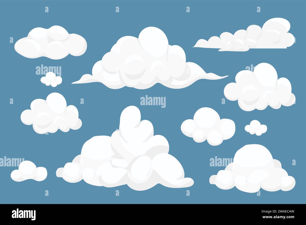Set fluffy clouds simple cute design in cartoon style isolated on blue ...