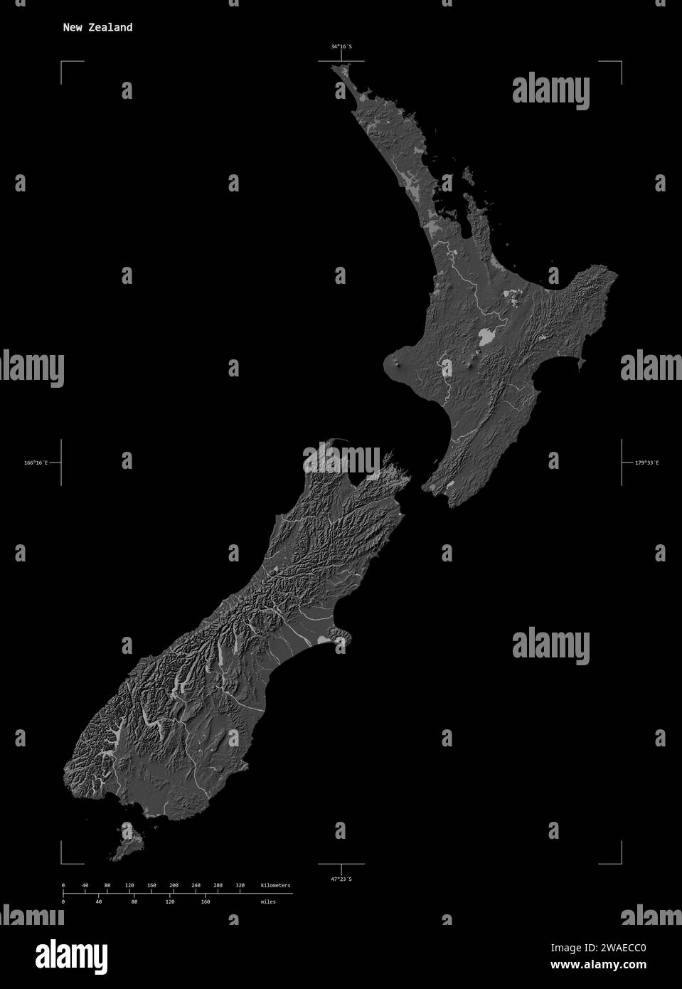 Shape of a Bilevel elevation map with lakes and rivers of the New ...
