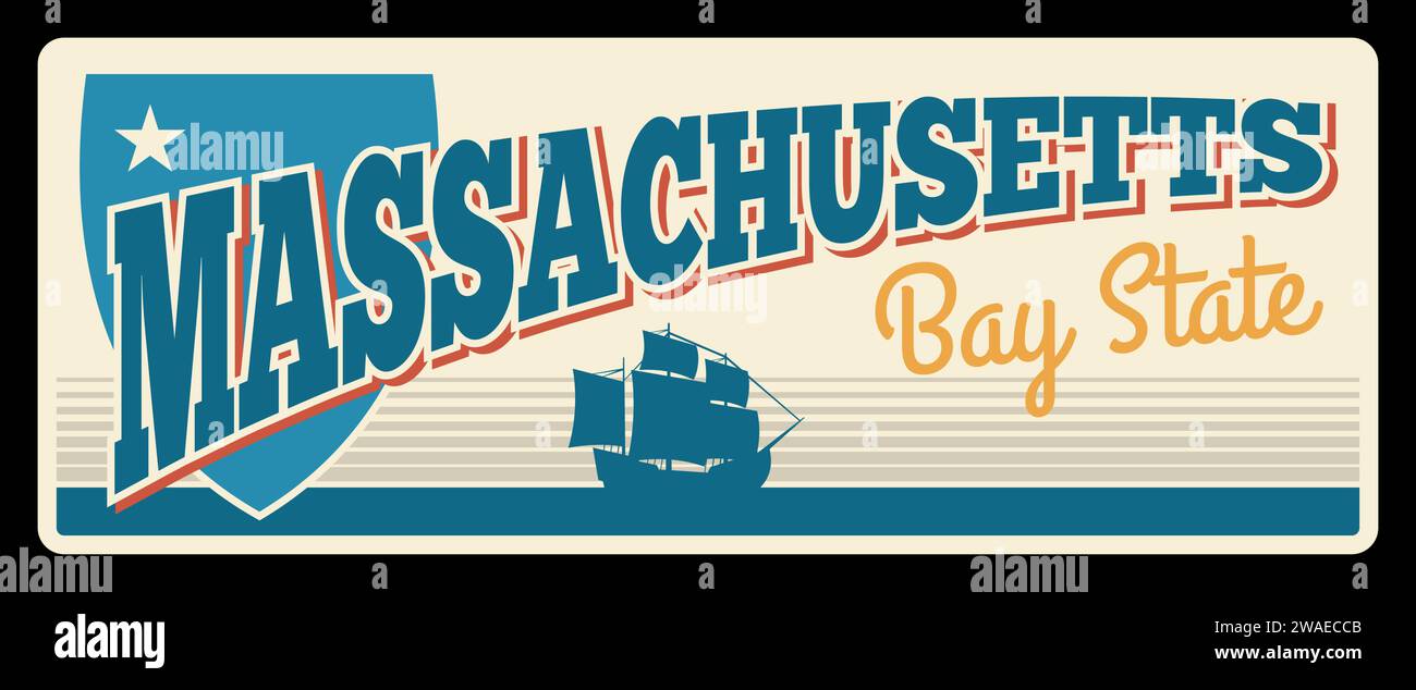 USA state of Massachusetts sign, vector American travel plate. Bay ...