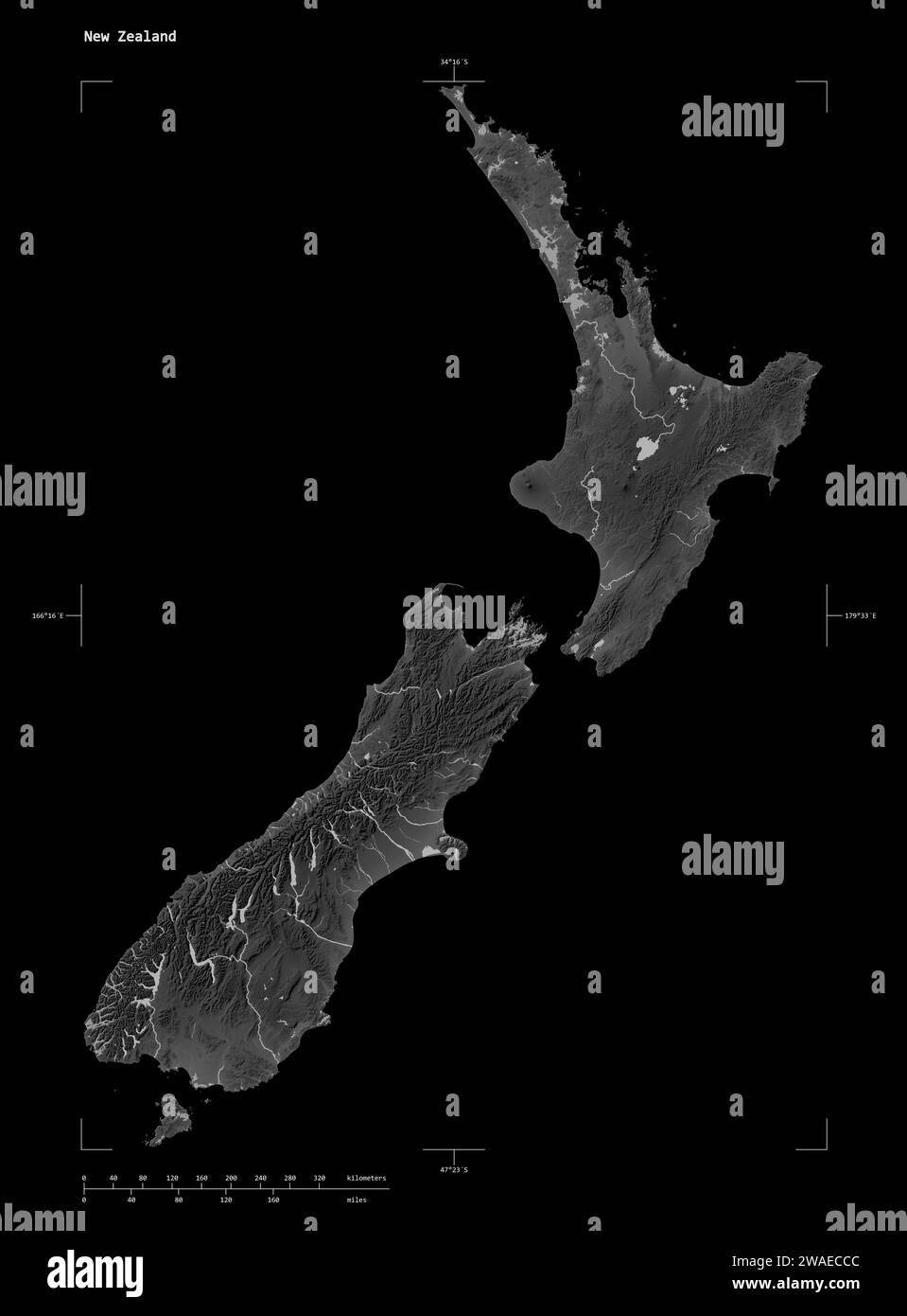 Shape of a Grayscale elevation map with lakes and rivers of the New ...