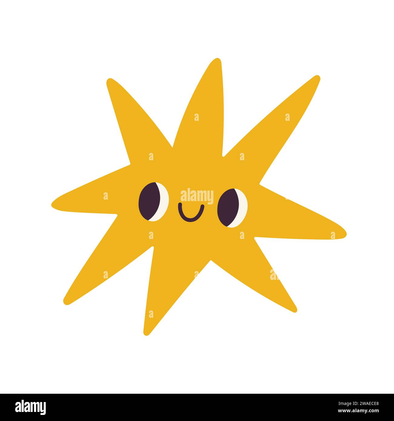 Cute star character in hand drawn style. Golden funny stars with smile ...