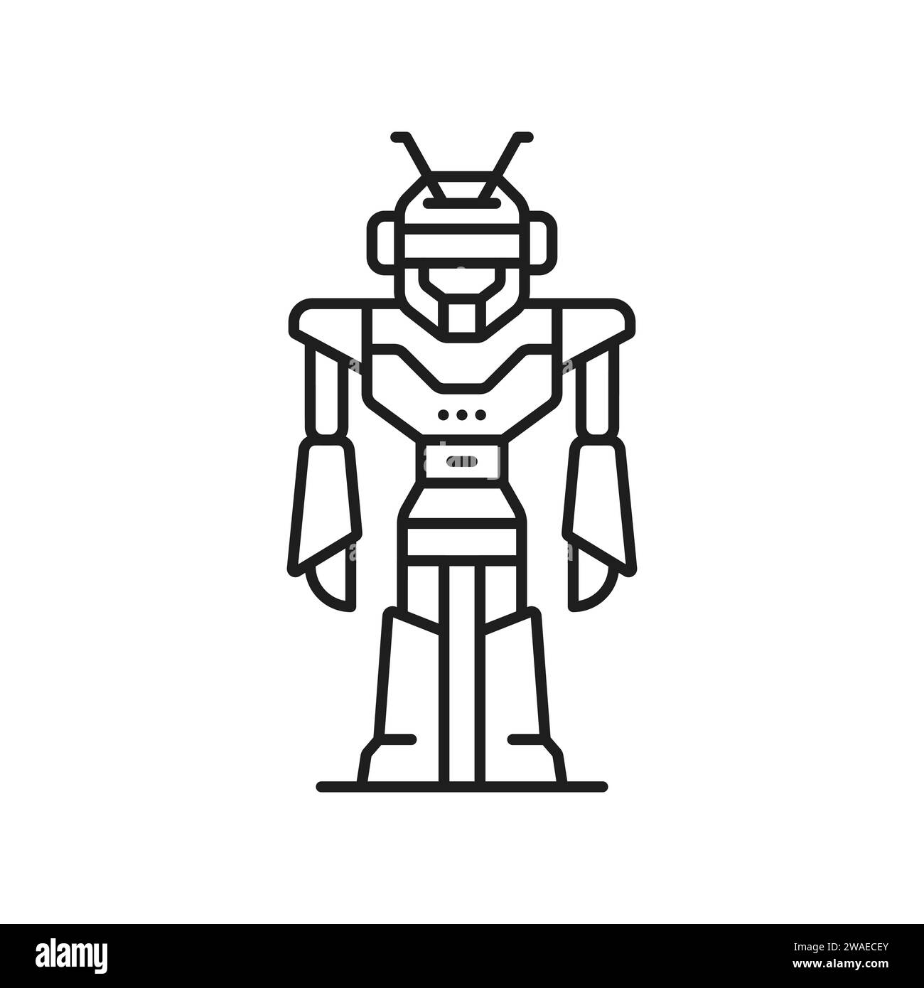 Alien futuristic robot line and outline icon. Chatbot vintage robot ...