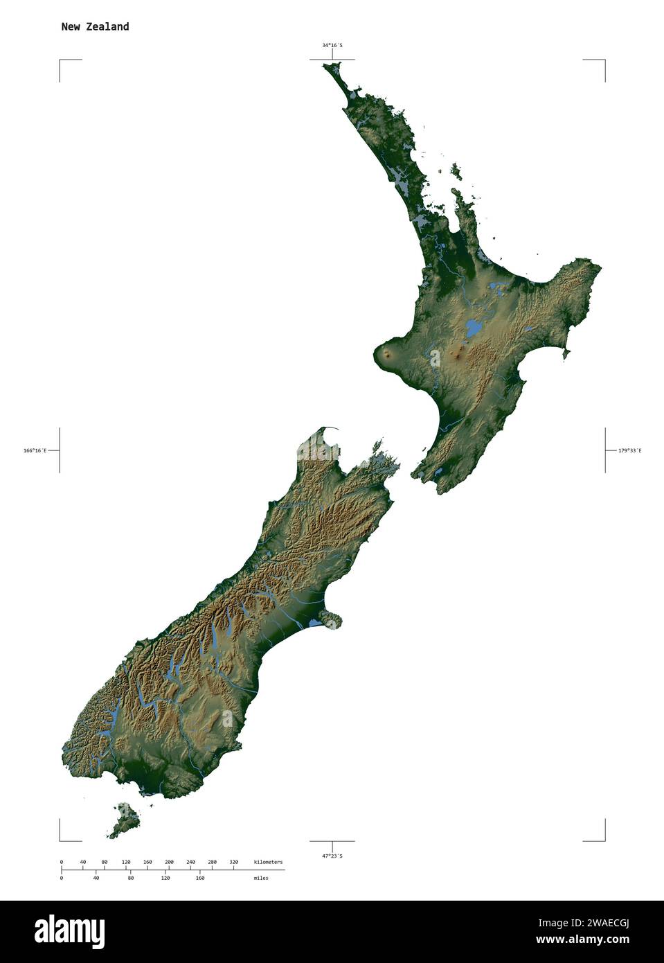 Shape of a Colored elevation map with lakes and rivers of the New ...