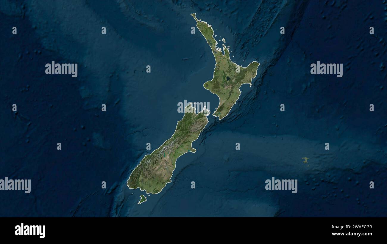 New Zealand outlined on a high resolution satellite map Stock Photo - Alamy