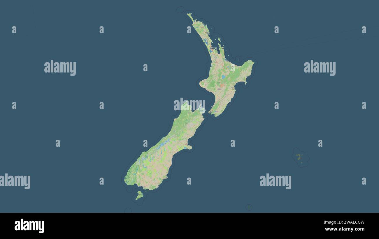 New Zealand highlighted on a topographic, OSM standard style map Stock ...