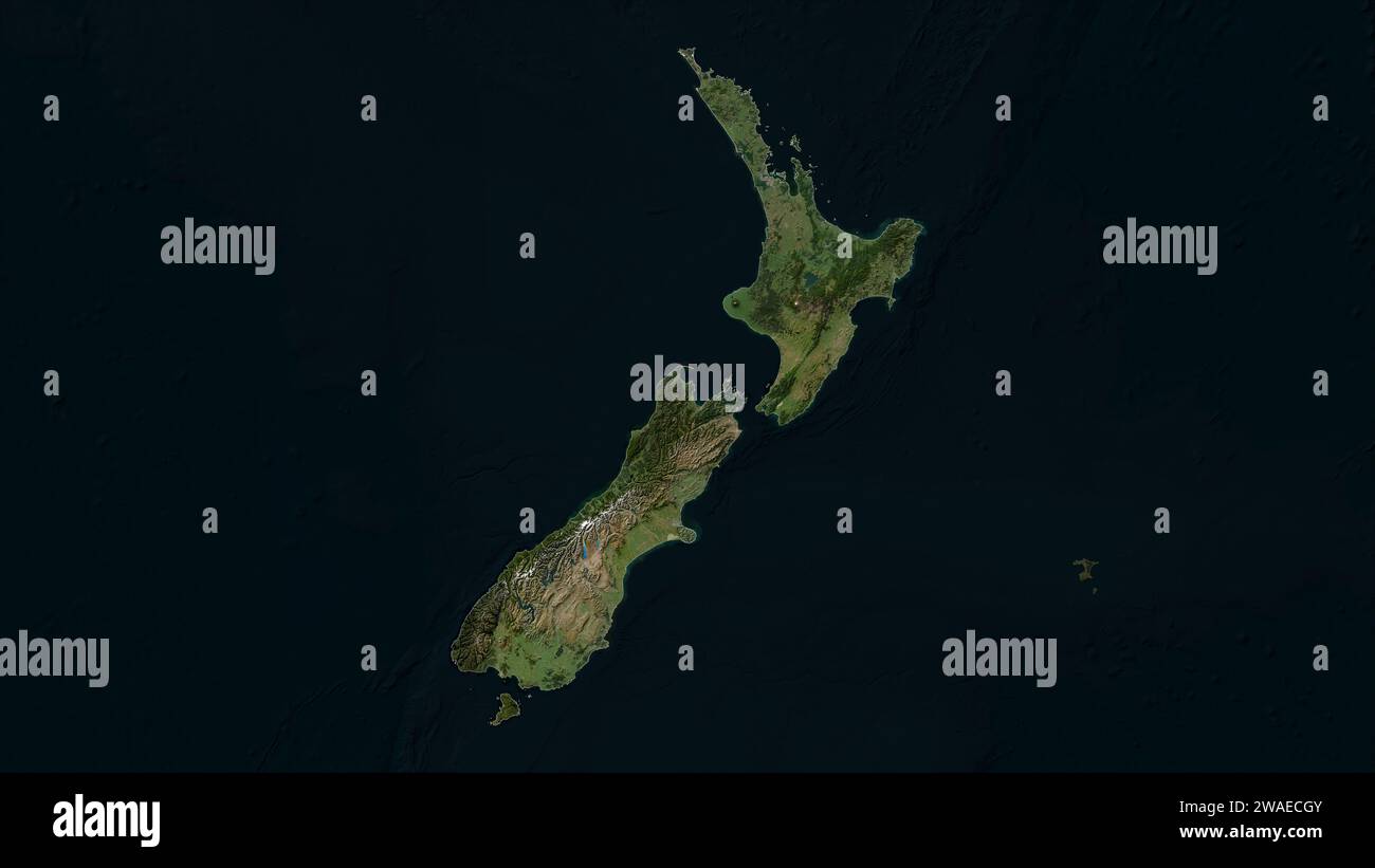 New Zealand highlighted on a low resolution satellite map Stock Photo ...