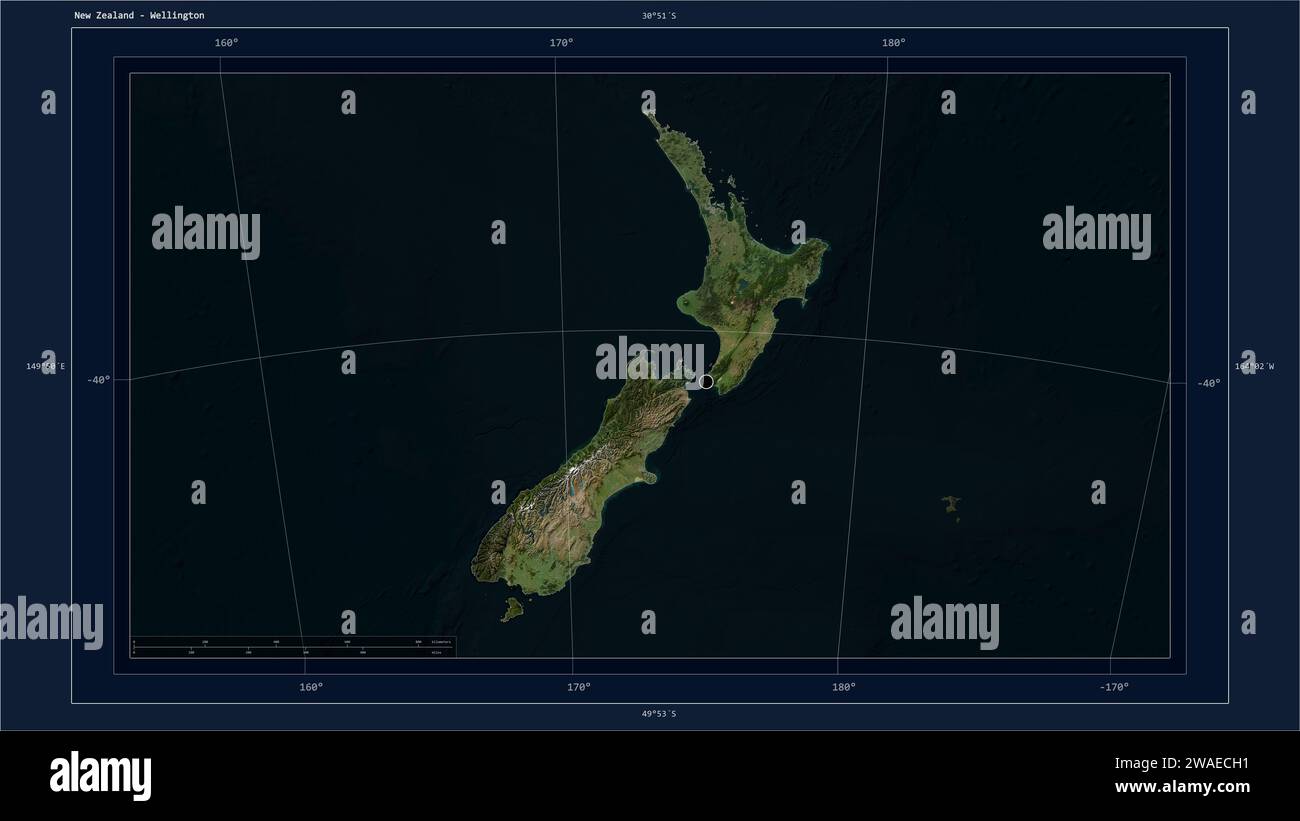 New Zealand highlighted on a low resolution satellite map map with the ...