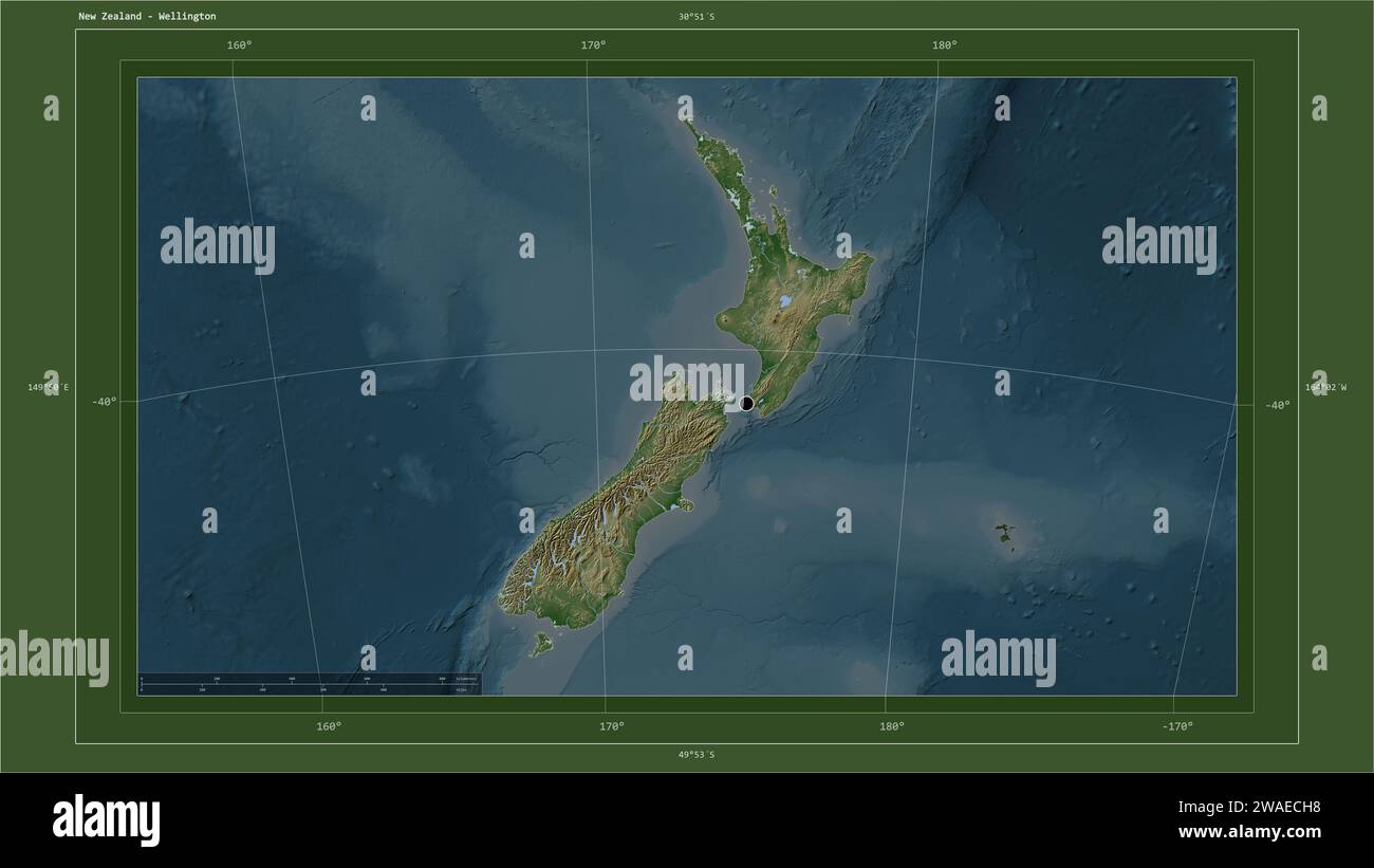 New Zealand highlighted on a Pale colored elevation map with lakes and ...