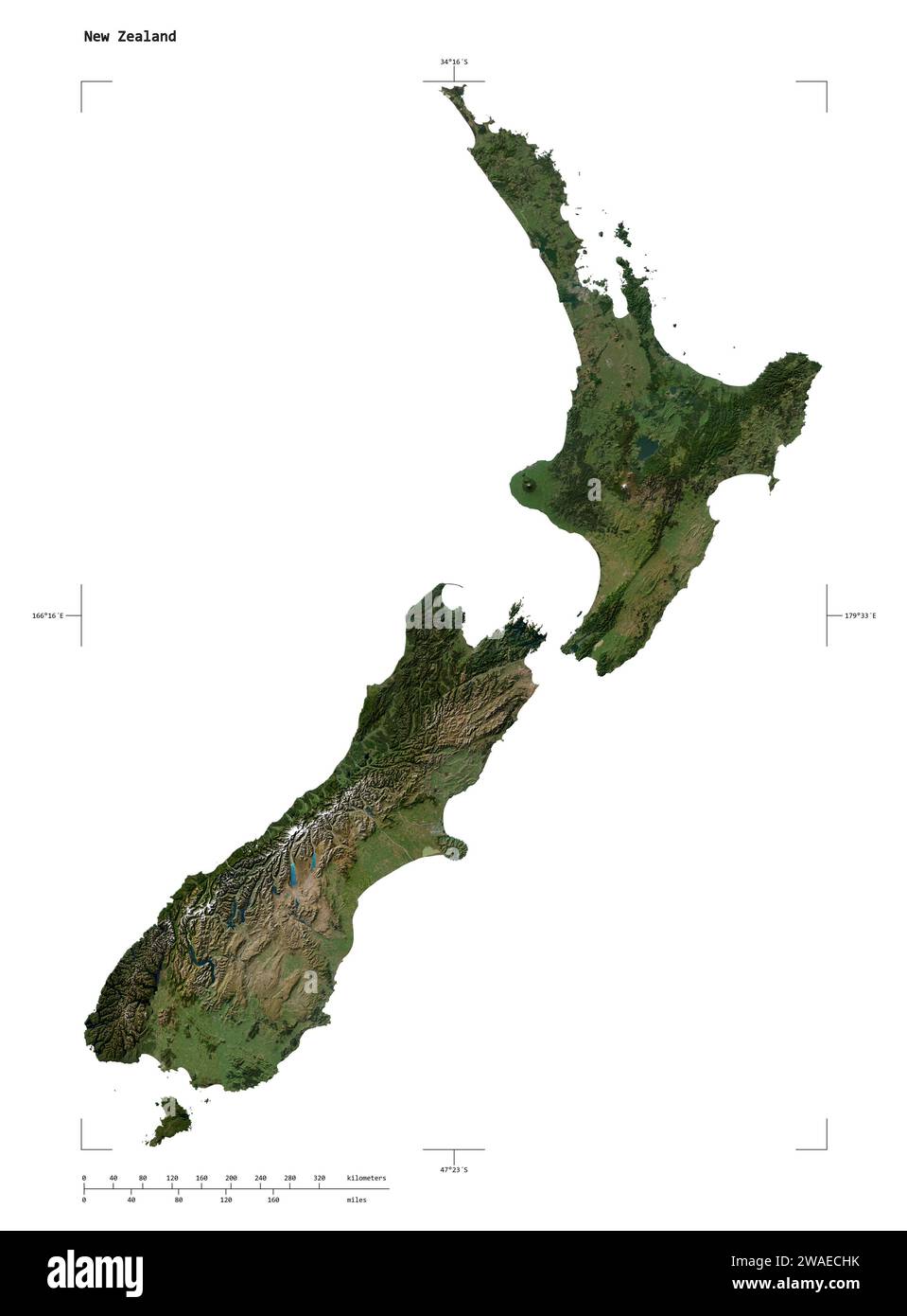 Shape of a low resolution satellite map of the New Zealand, with ...