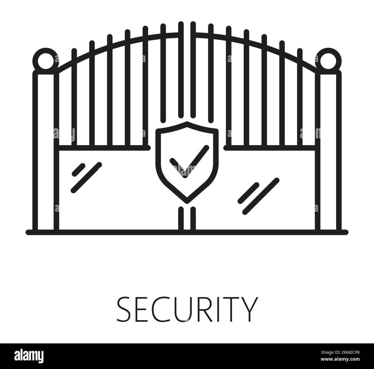 Real estate security outline icon with gates. Dwelling rent service ...