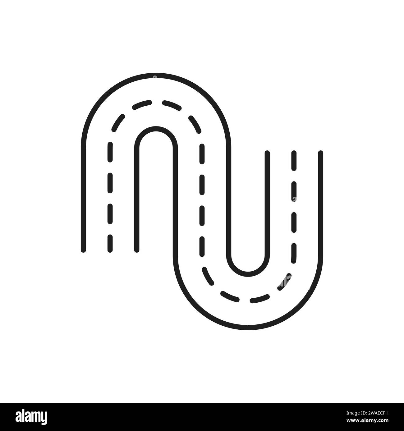 Road line icon, highway or freeway turn and traffic street roadway ...