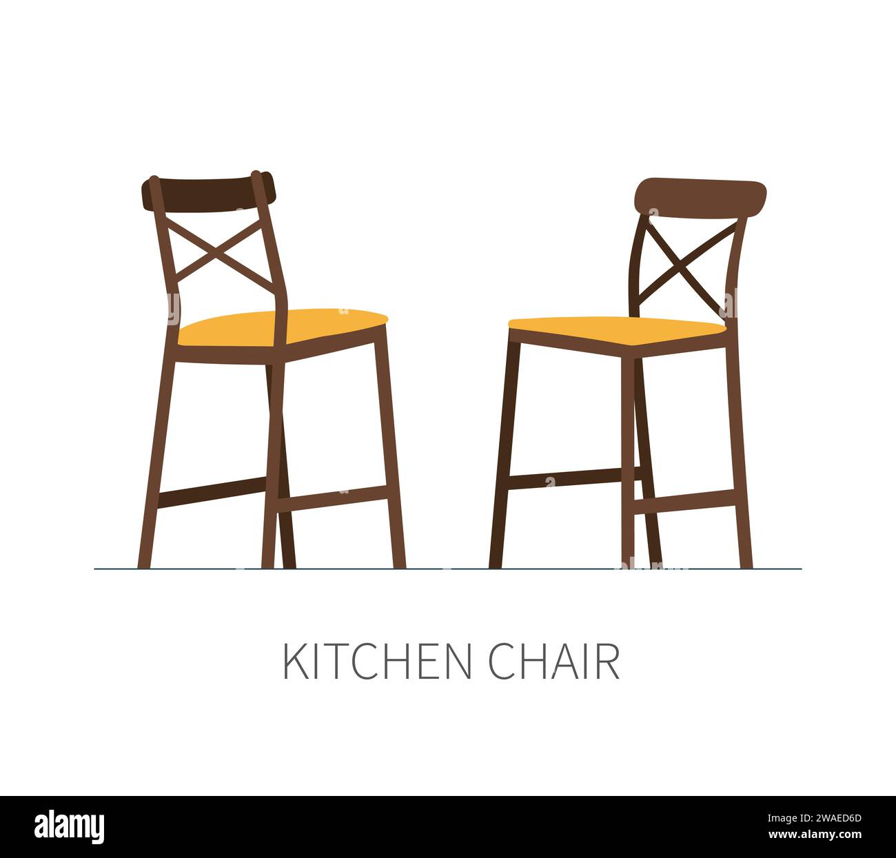 Classic kitchen dining room chair on wooden legs with soft yellow seat ...