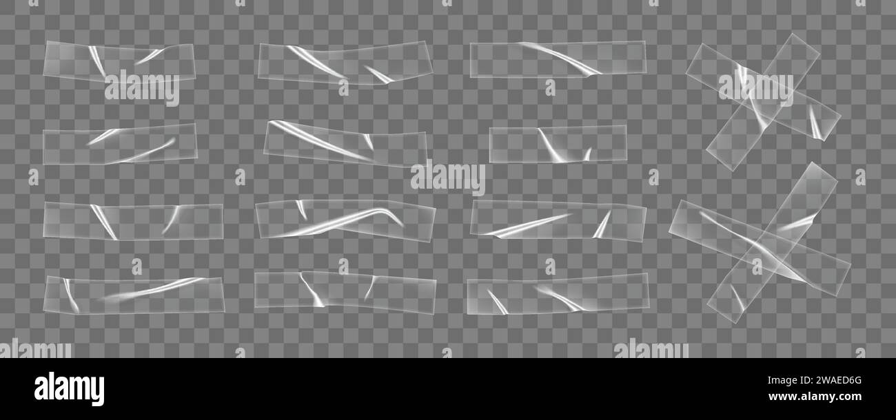 Transparent plastic tapes. Sticky packaging tape realistic vector ...