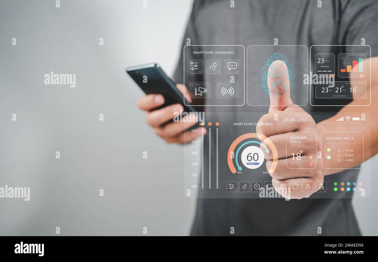 Human are scanning their fingers to use smart applications, Smart home ...