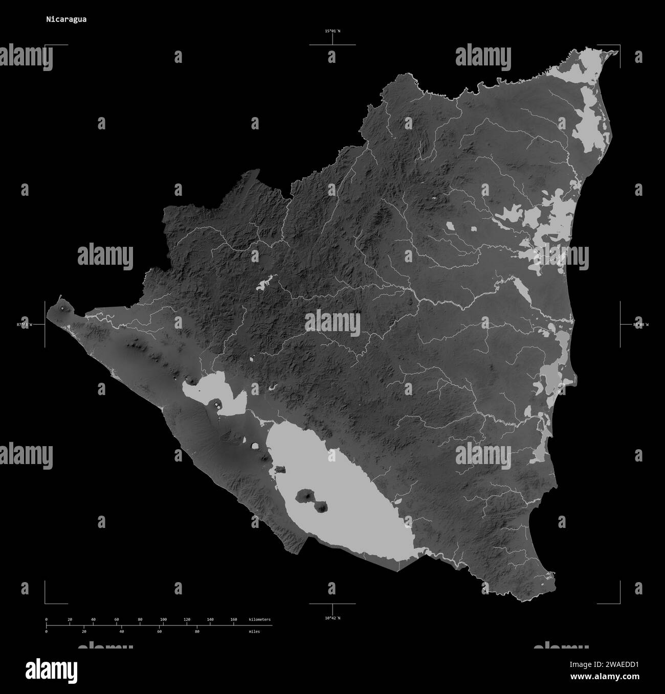 Shape of a Grayscale elevation map with lakes and rivers of the ...