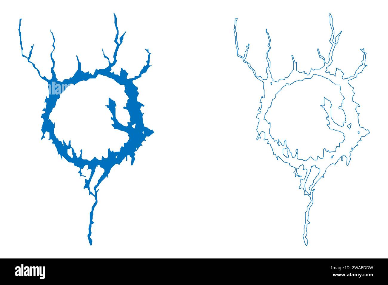 Manicouagan Lake (Canada, Quebec) map vector illustration, scribble ...