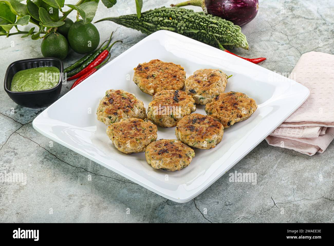 Indian style - chicken kebab minced meat with herbs Stock Photo - Alamy