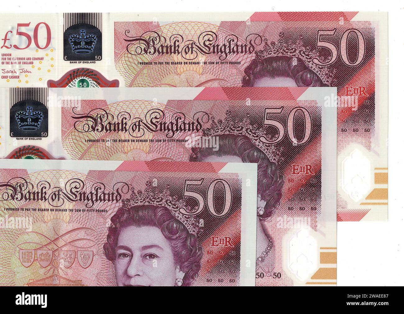 Fifty pound bank notes from the United Kingdom/Great Britain isolated ...