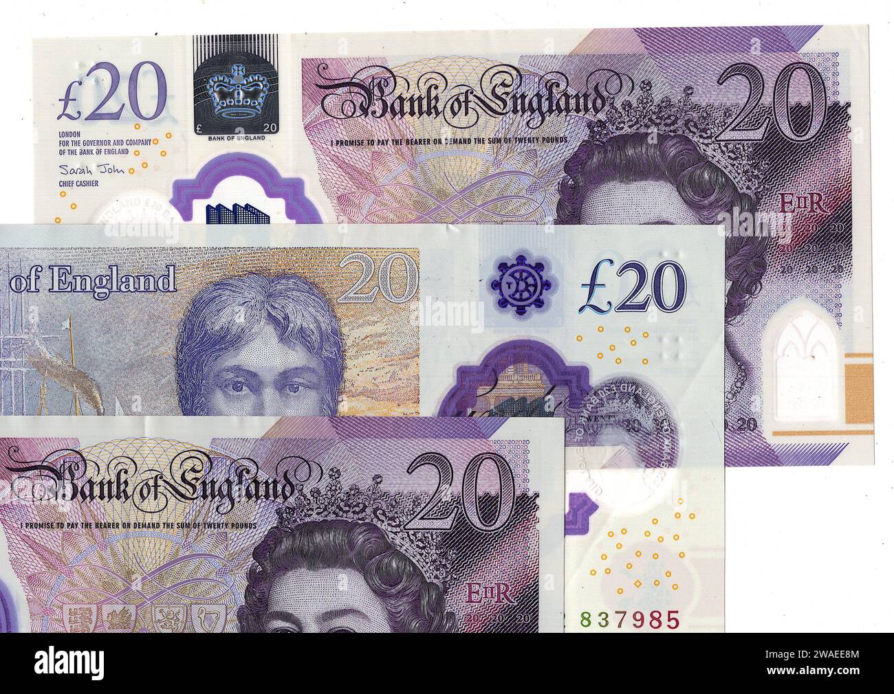 Twenty pound bank notes from the United Kingdom/Great Britain isolated ...