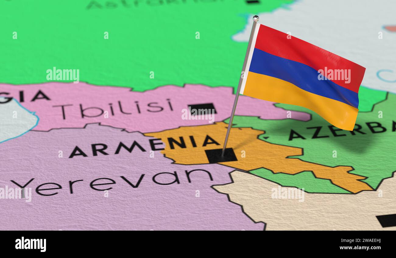 Armenia, Yerevan - national flag pinned on political map - 3D ...