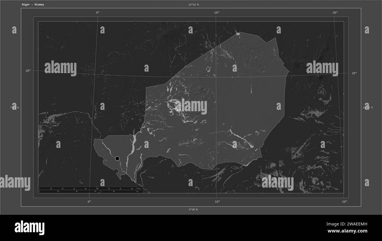 Niger highlighted on a Bilevel elevation map with lakes and rivers map ...