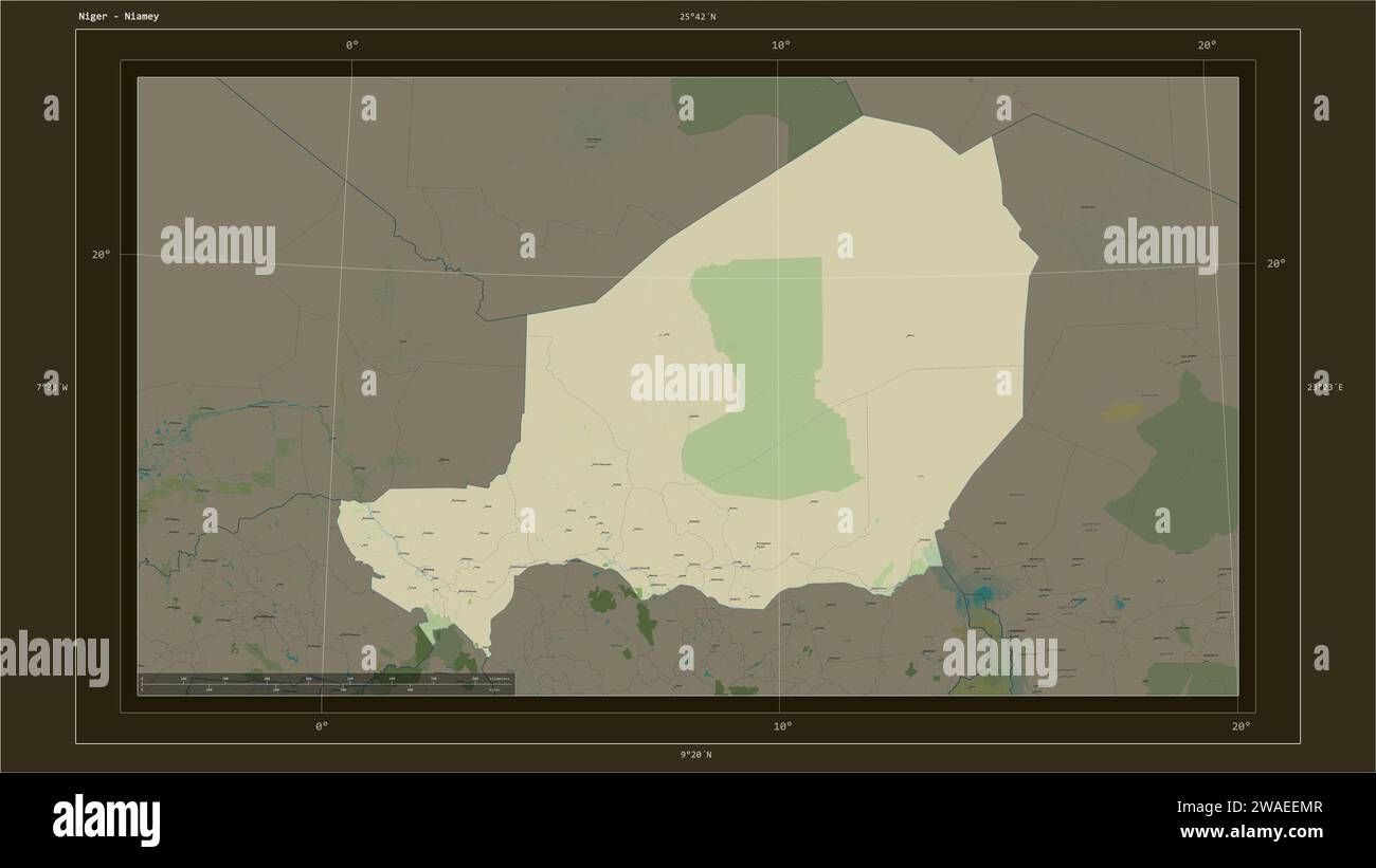 Niger highlighted on a topographic, OSM Humanitarian style map map with ...