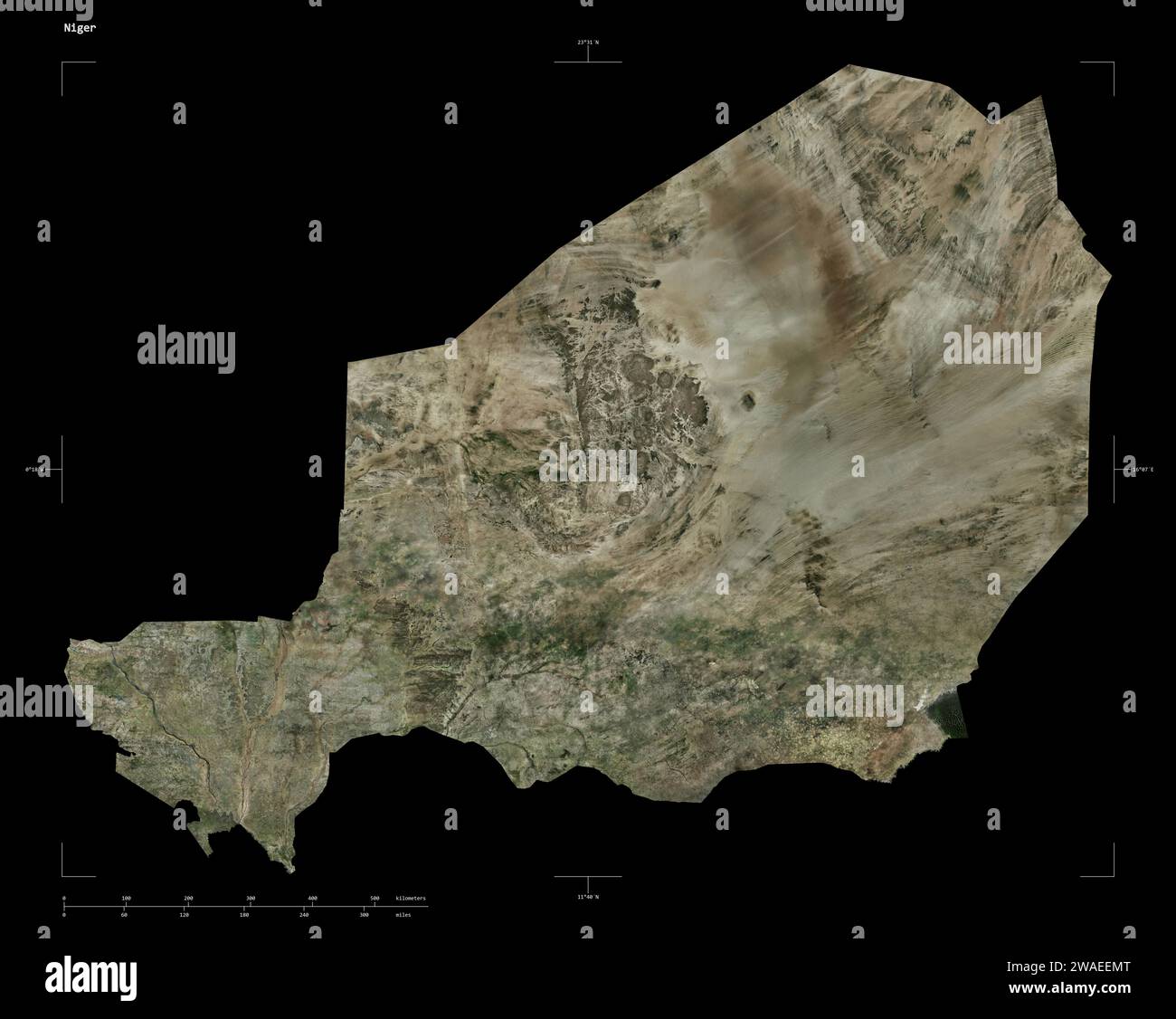 Shape of a high resolution satellite map of the Niger, with distance ...