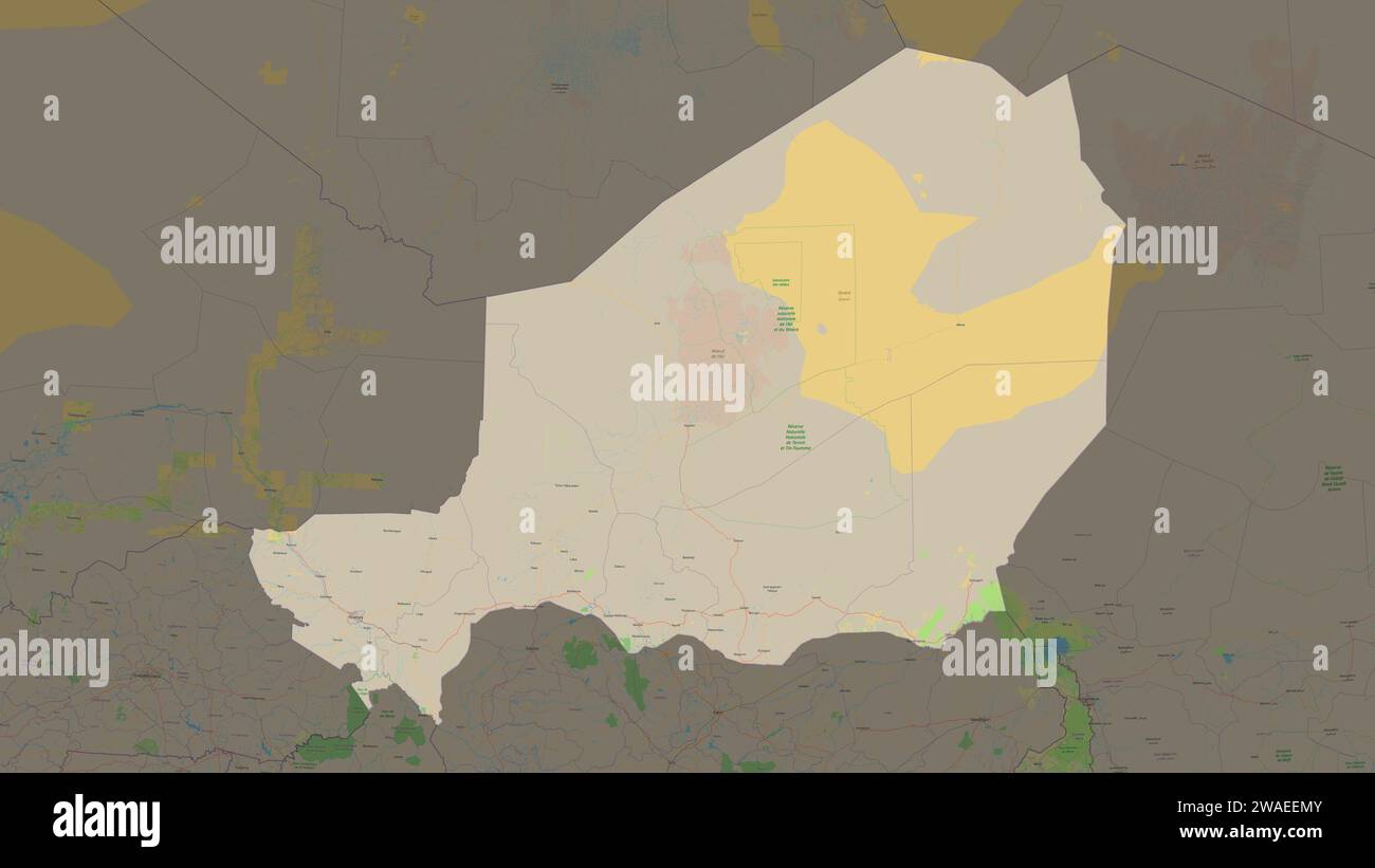 Niger highlighted on a topographic, OSM standard style map Stock Photo ...