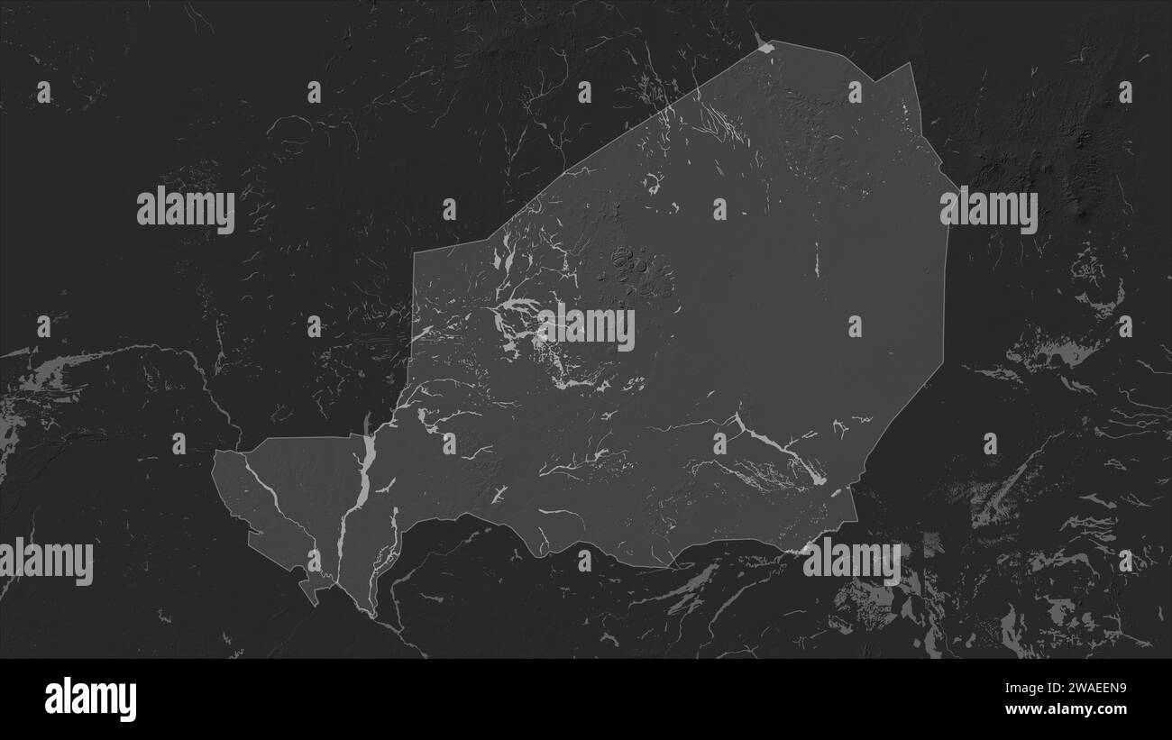 Niger highlighted on a Bilevel elevation map with lakes and rivers ...