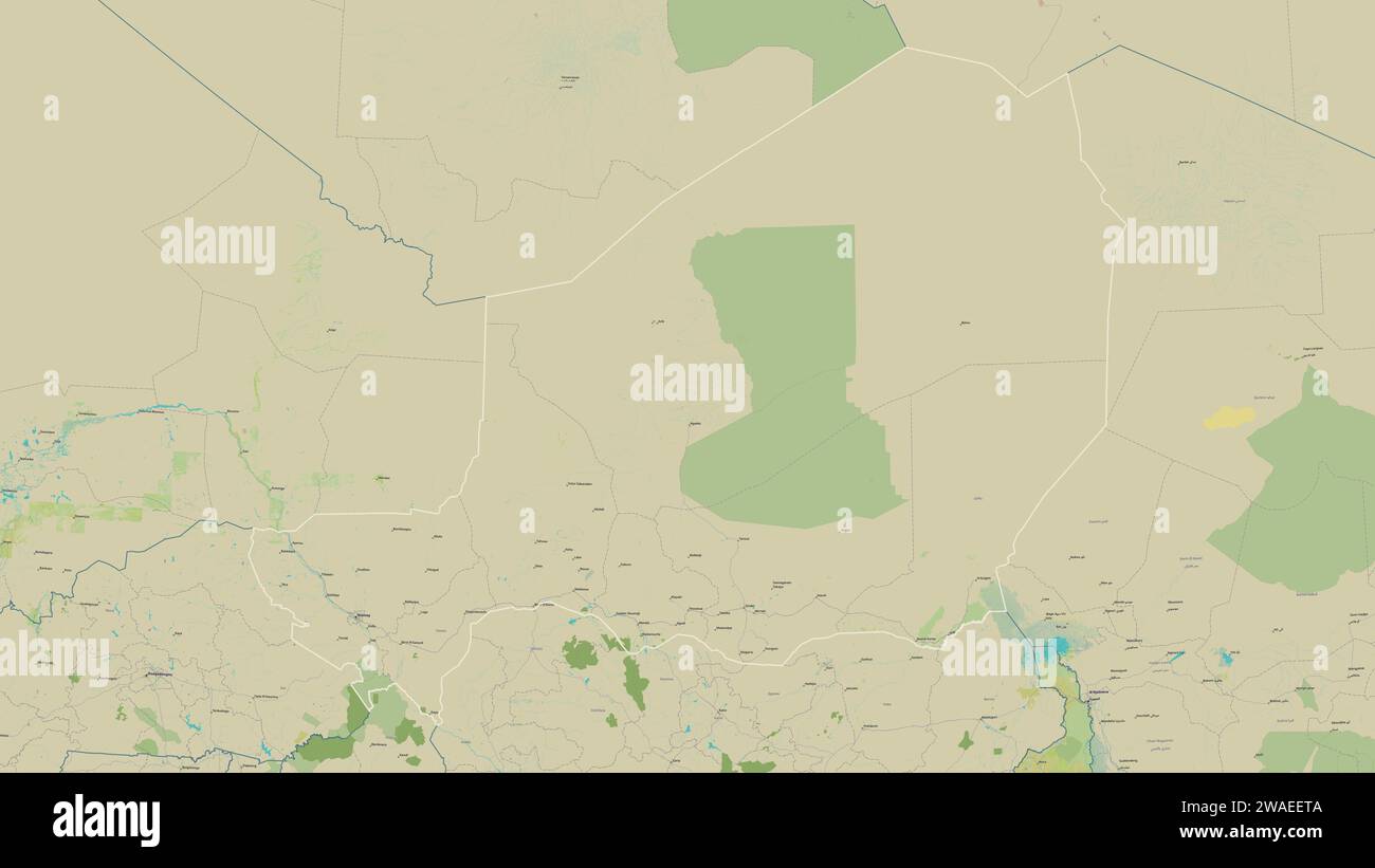 Niger outlined on a topographic, OSM Humanitarian style map Stock Photo ...