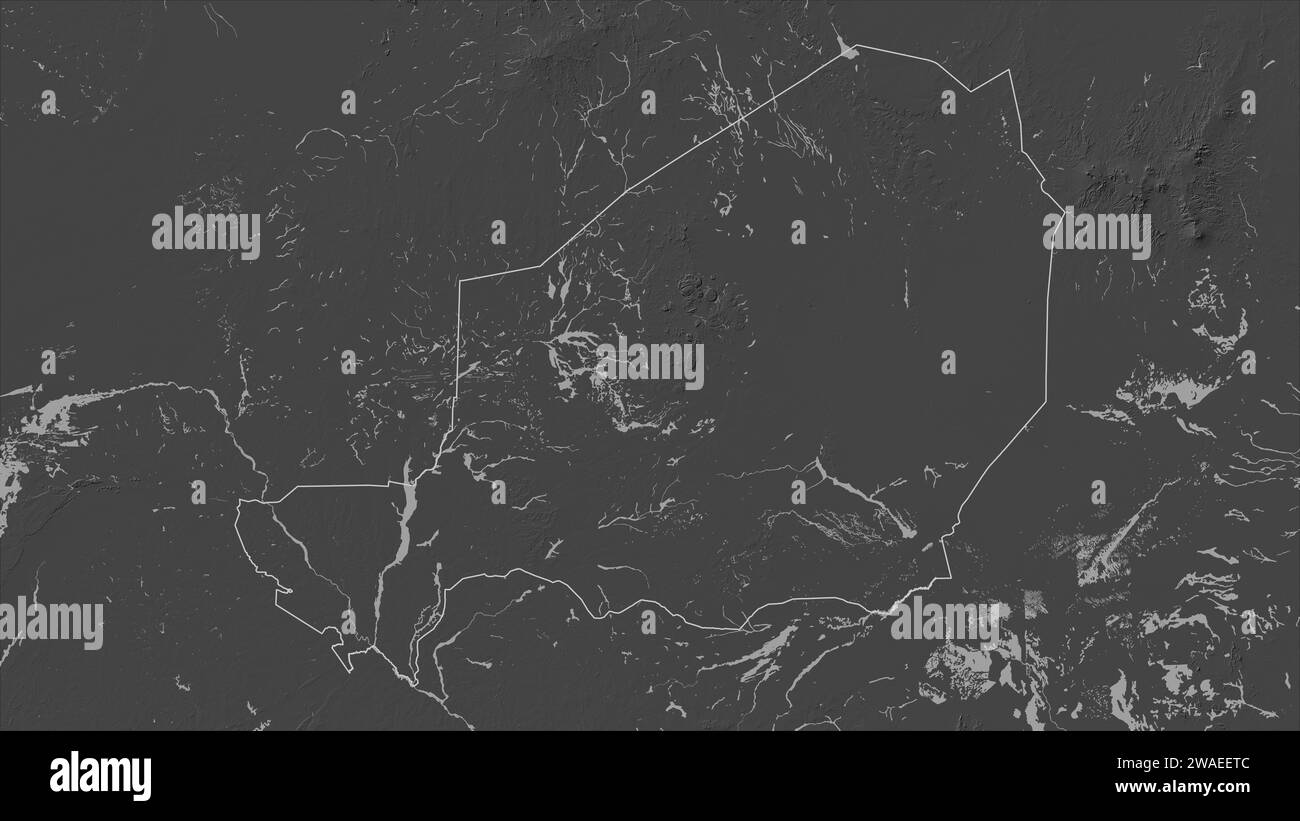 Niger outlined on a Bilevel elevation map with lakes and rivers Stock ...