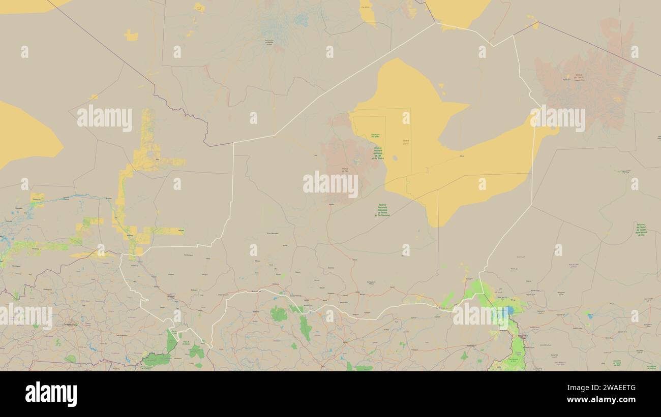 Niger outlined on a topographic, OSM standard style map Stock Photo - Alamy