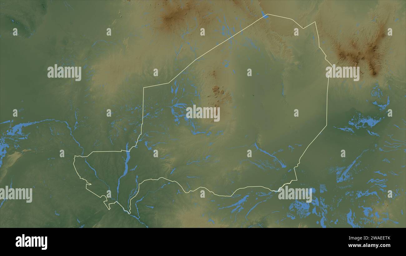 Niger outlined on a Colored elevation map with lakes and rivers Stock ...