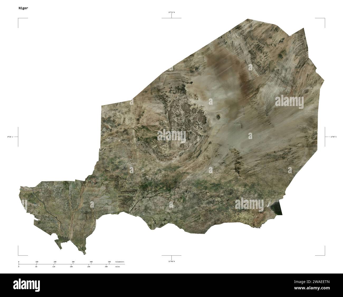 Shape of a high resolution satellite map of the Niger, with distance ...