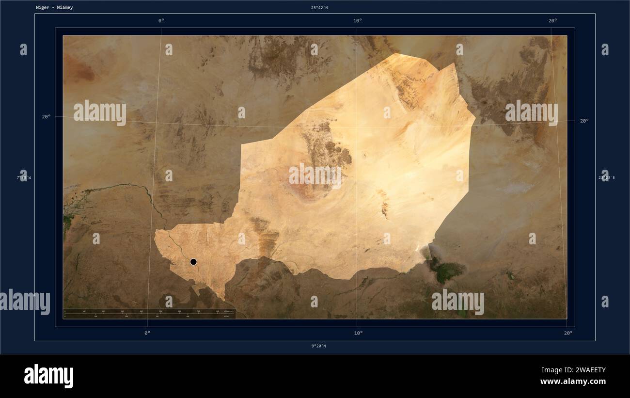Niger highlighted on a low resolution satellite map map with the ...