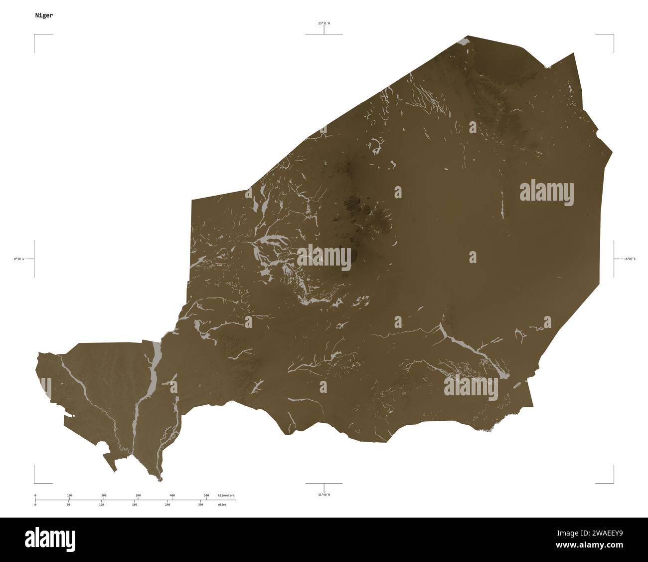 Shape of a elevation map colored in sepia tones with lakes and rivers ...