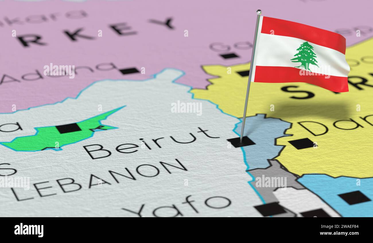 Lebanon, Beirut - national flag pinned on political map - 3D ...