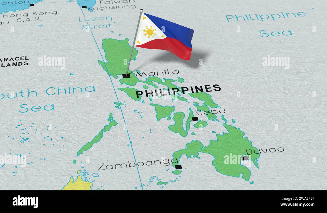 World Map With Pin On City Of Philippines Manila Stock