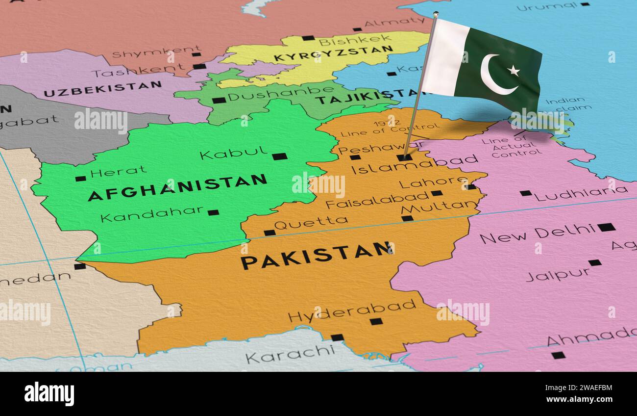 Pakistan, Islamabad - national flag pinned on political map - 3D ...