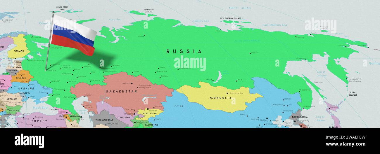 Russia, Moscow - national flag pinned on political map - 3D ...