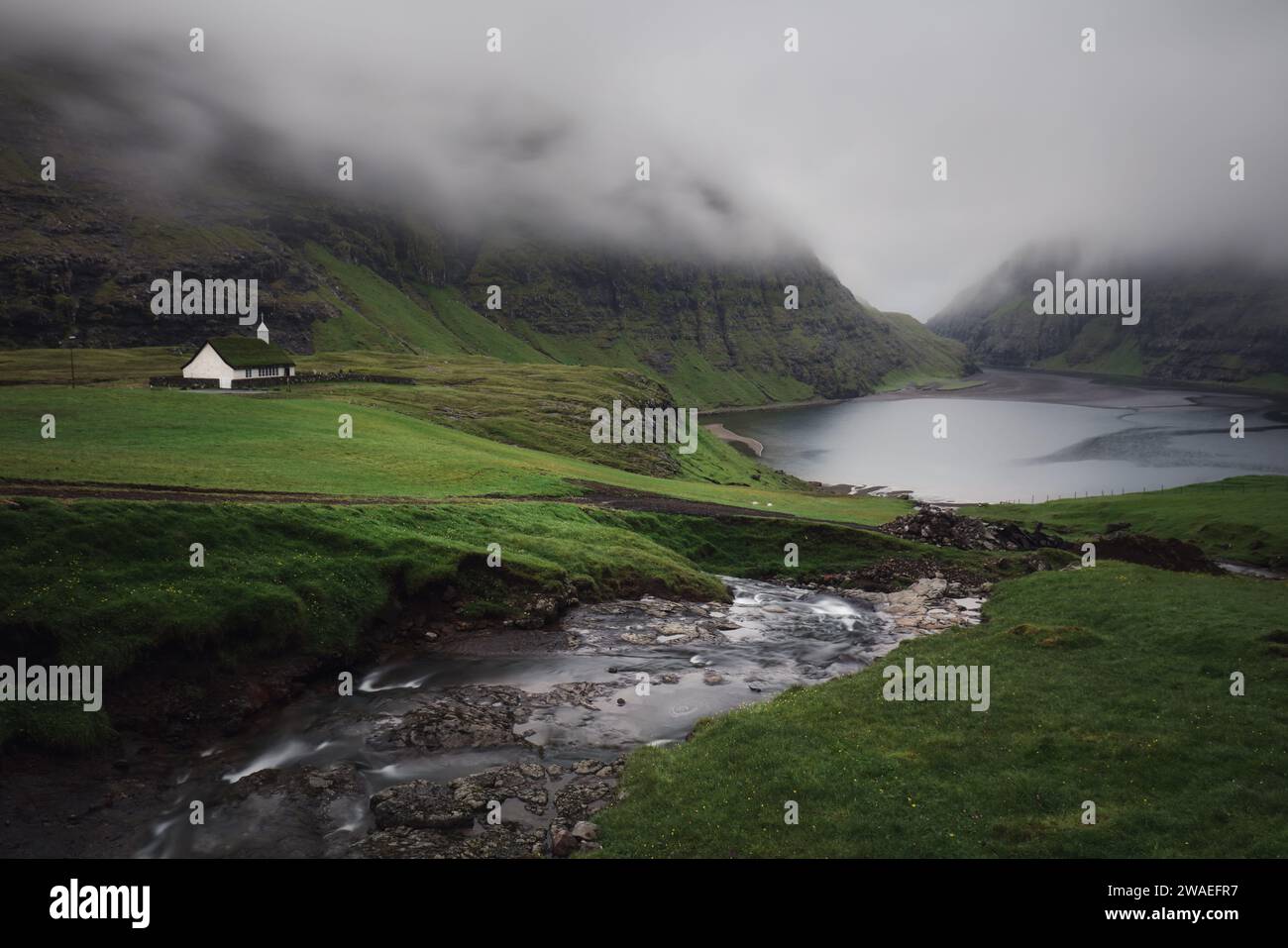 Beautiful summer rural landscape scenery of Saksun village with typical ...