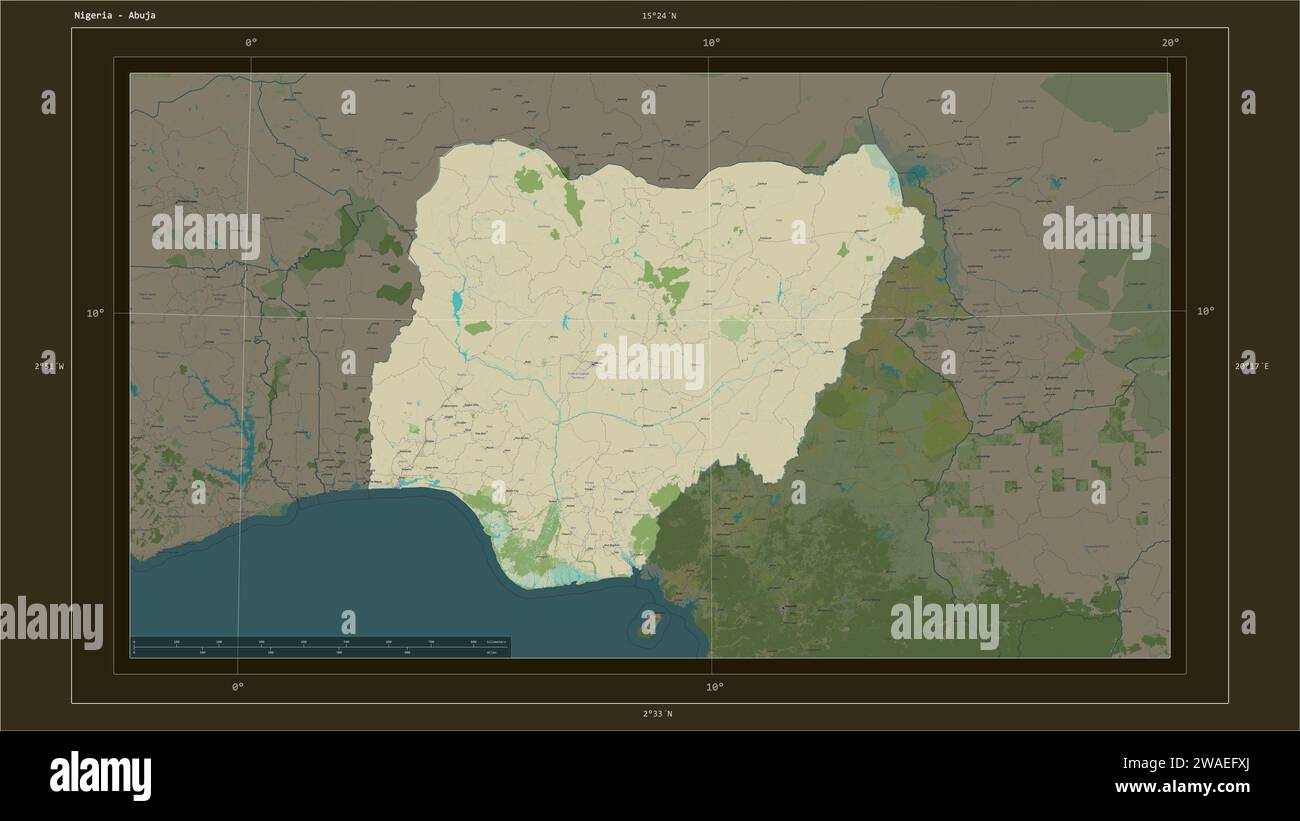 Nigeria highlighted on a topographic, OSM Humanitarian style map map ...
