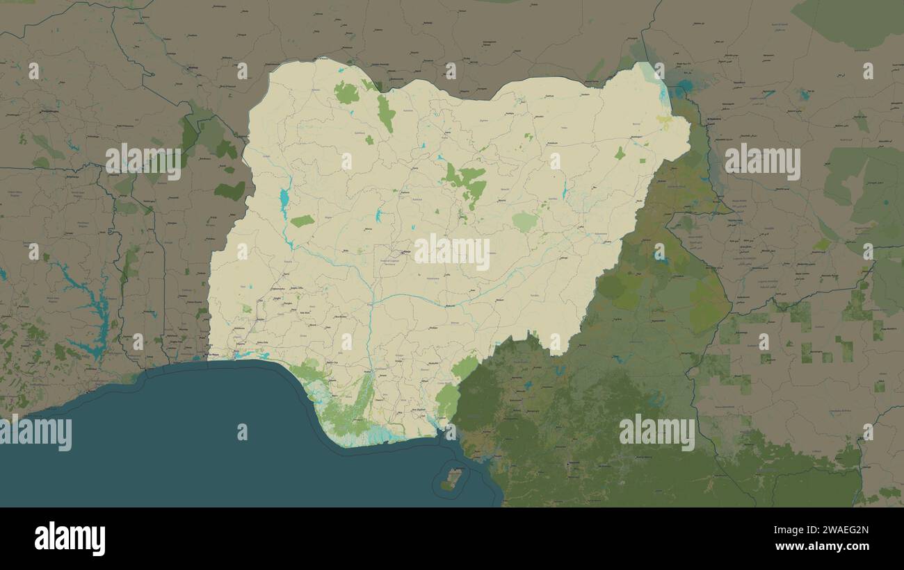 Nigeria highlighted on a topographic, OSM Humanitarian style map Stock ...