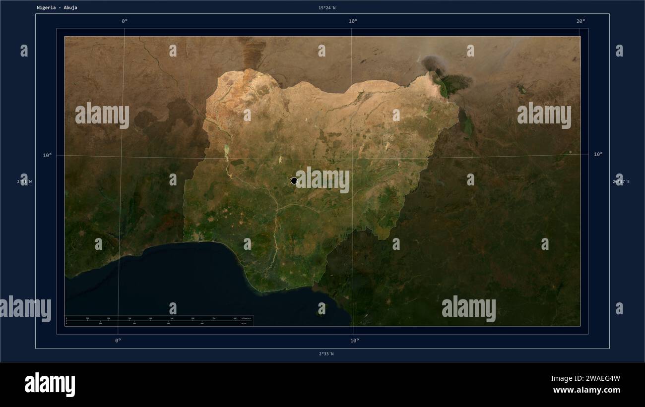 Nigeria highlighted on a low resolution satellite map map with the ...