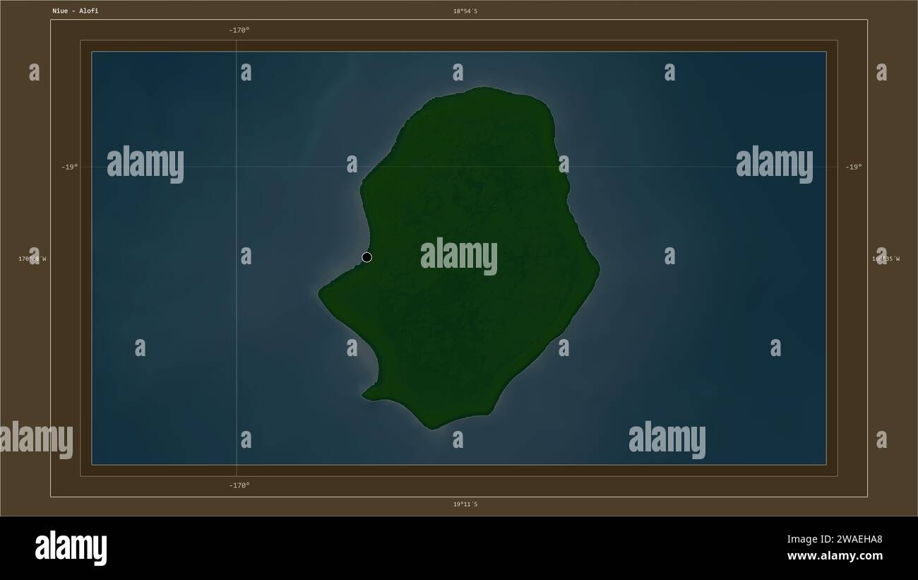 Niue highlighted on a Colored elevation map with lakes and rivers map ...