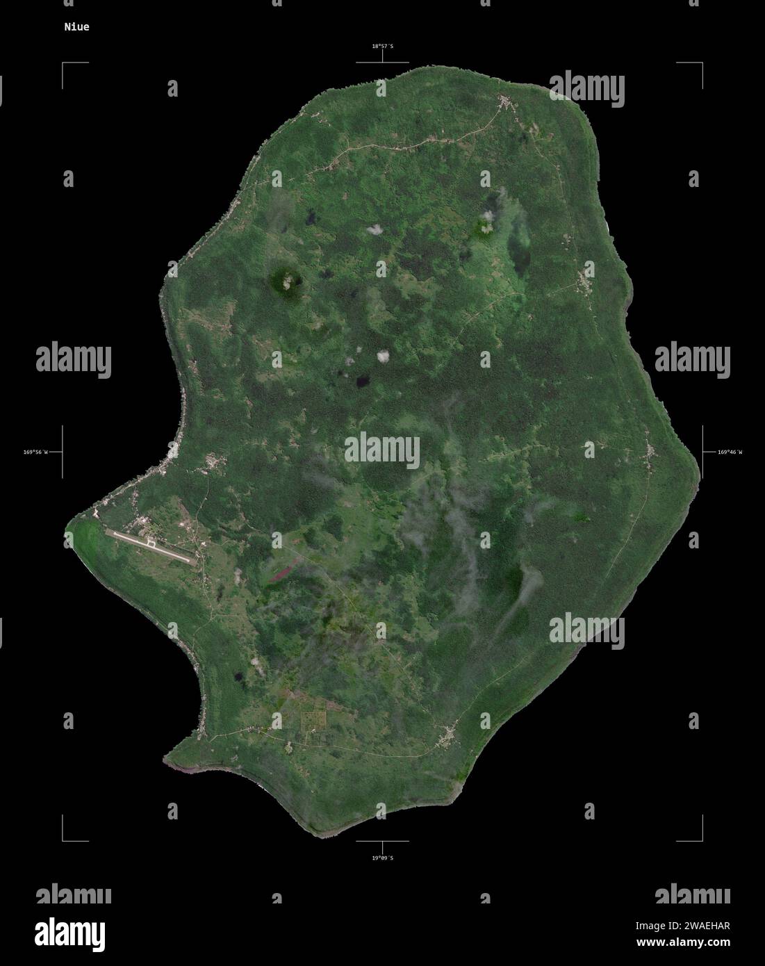 Shape of a high resolution satellite map of the Niue, with distance ...