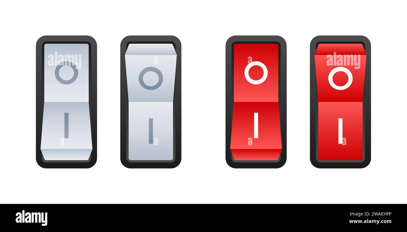 Switch Button Icons Showing Off and On States in Grey and Red. Vector ...